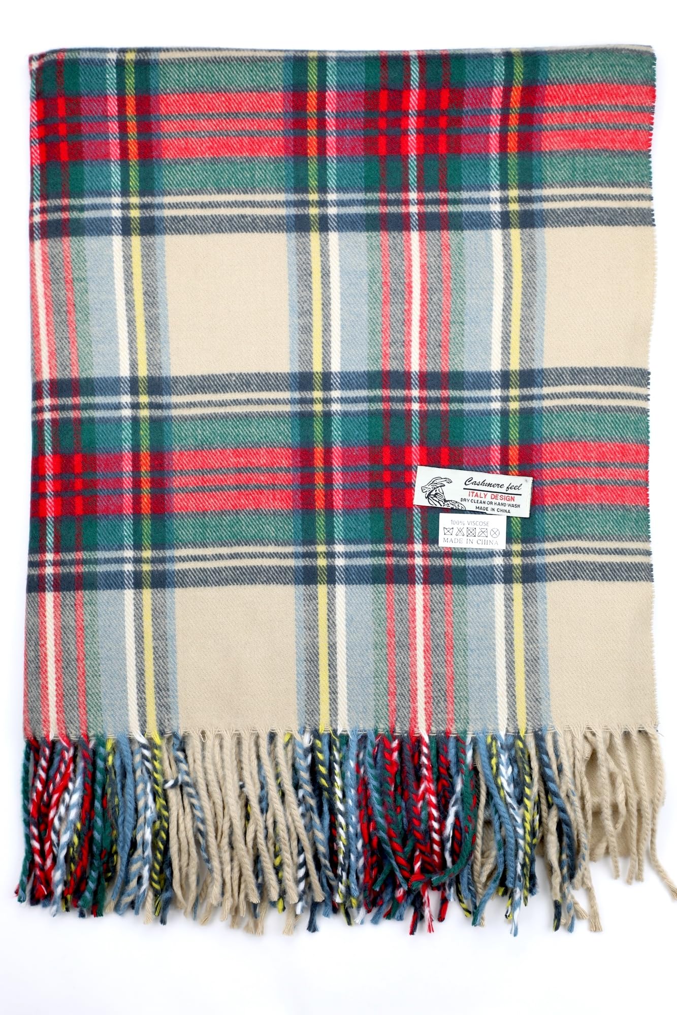 Achillea Long & Wide Scottish Tartan Plaid Large Cashmere Feel Blanket Scarf Check Shawl Wrap 80" x 29" (Khaki Tartan)