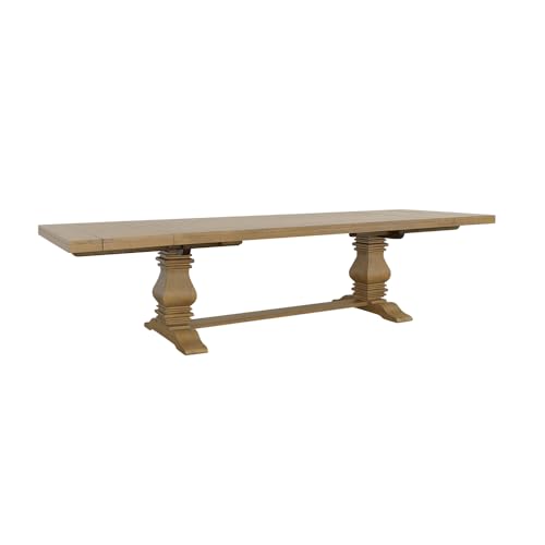 Coaster Home Furnishings Florence Traditional Farmhouse Rectuangular 126-inch Double Pedestal Planked Wood Top Extension Leaf Dining Table Rustic Smoke 180201