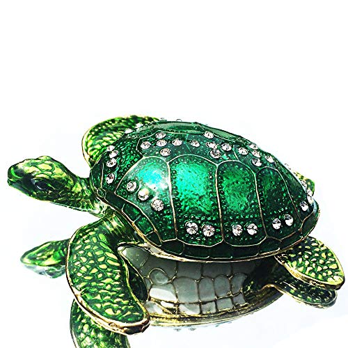 Waltz&F Sea Turtle Crystal Studded Pewter Jewelry Trinket Box Bejeweled Hand-painted Ring Holder Mother`s day Gift