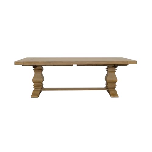 Coaster Home Furnishings Florence Traditional Farmhouse Rectuangular 126-inch Double Pedestal Planked Wood Top Extension Leaf Dining Table Rustic Smoke 180201