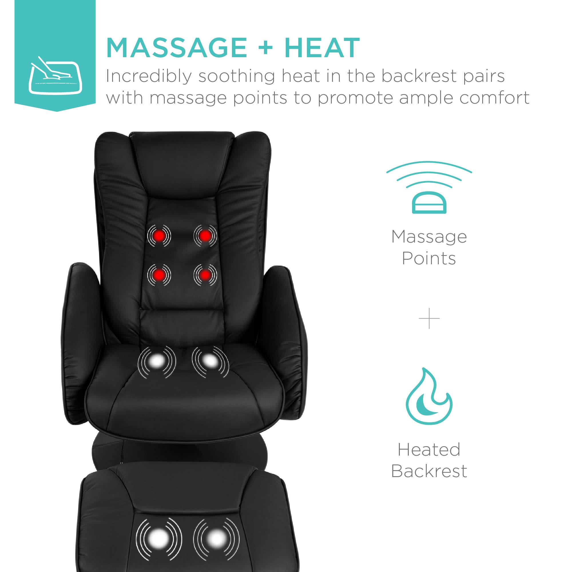 Best Choice Products Faux Leather Electric Massage Recliner w/Stool Footrest Ottoman, Remote Control, 5 Heat & Massage Modes, Side Pockets - Black