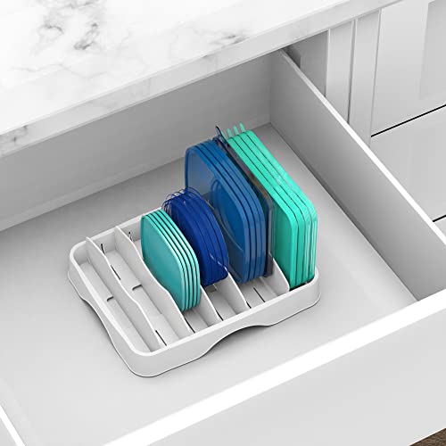SimpleHouseware Food Container Lid Organizer, Adjustable Dividers Lids Storage, 13''x10'', White