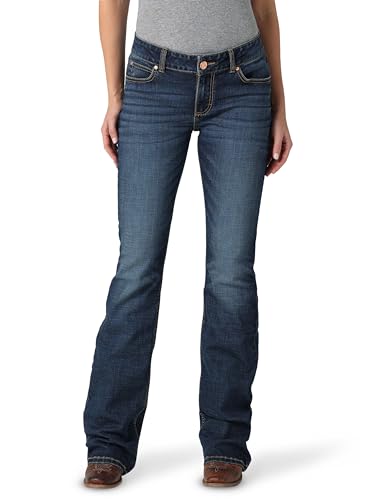 Wrangler Women's Retro Mae Rise Stretch Boot Cut Jean, Mid Wash, 7W x 32L