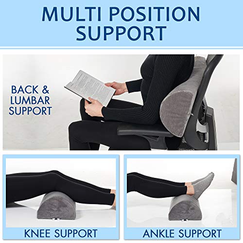 AllSett Health Large Half Moon Bolster Pillow for Legs, Knees, Lower Back and Head, Lumbar Support Pillow for Bed, Sleeping | Semi Roll for Ankle and Foot Comfort - Machine Washable Cover, Grey