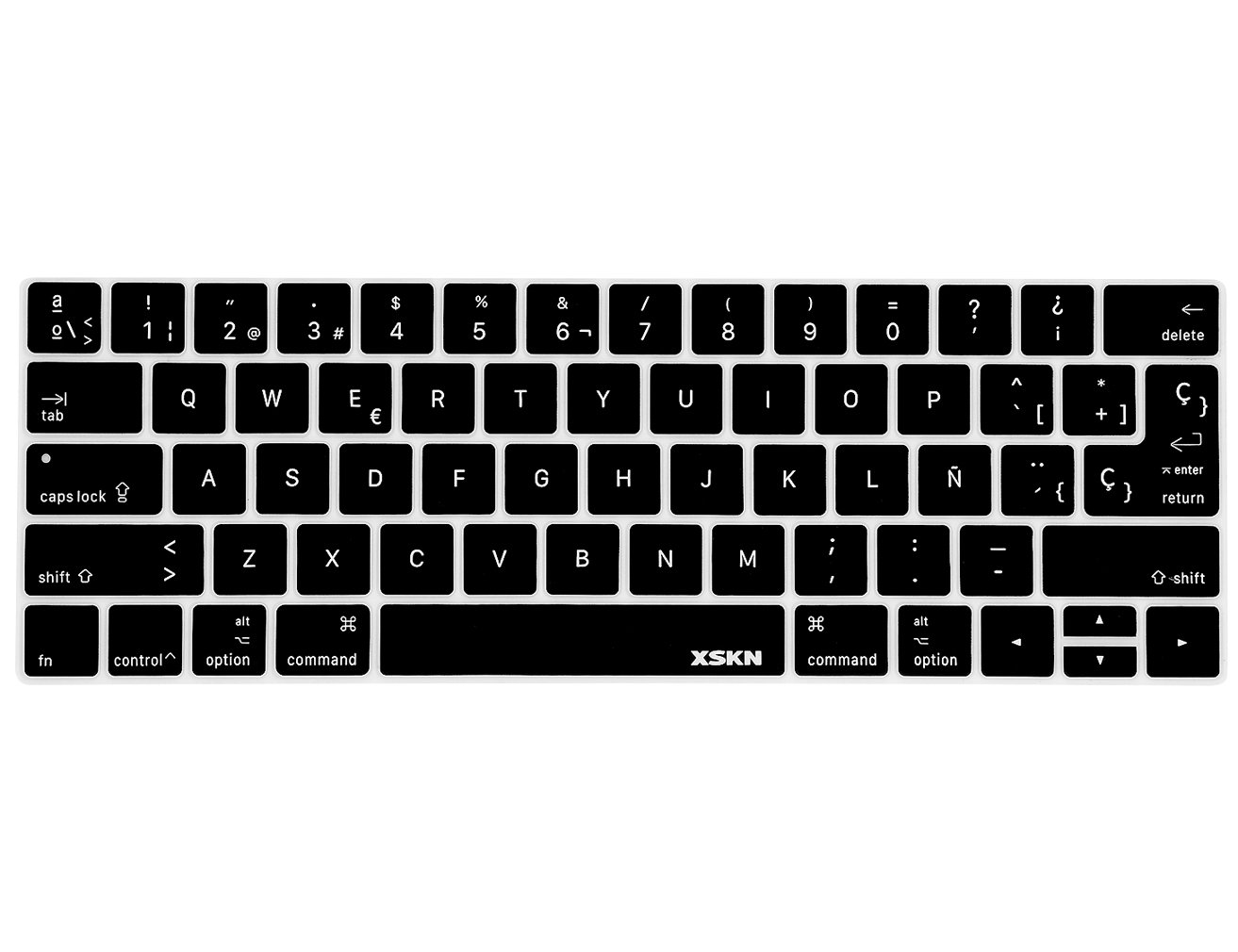 XSKN Spanish Language Silicone Keyboard Skin Cover for New MacBook Pro 13 (A2159 A1989 A1706) & for MacBook Pro 15 (A1990 A1707) Plus Touch Bar Sticker US EU Universal Layout (Black)