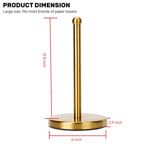 Paper Towel Holder Stand with Sturdy Base Fits Standard and Jumbo Sized Paper Towel, Paper Towel Holder Countertop (Gold)