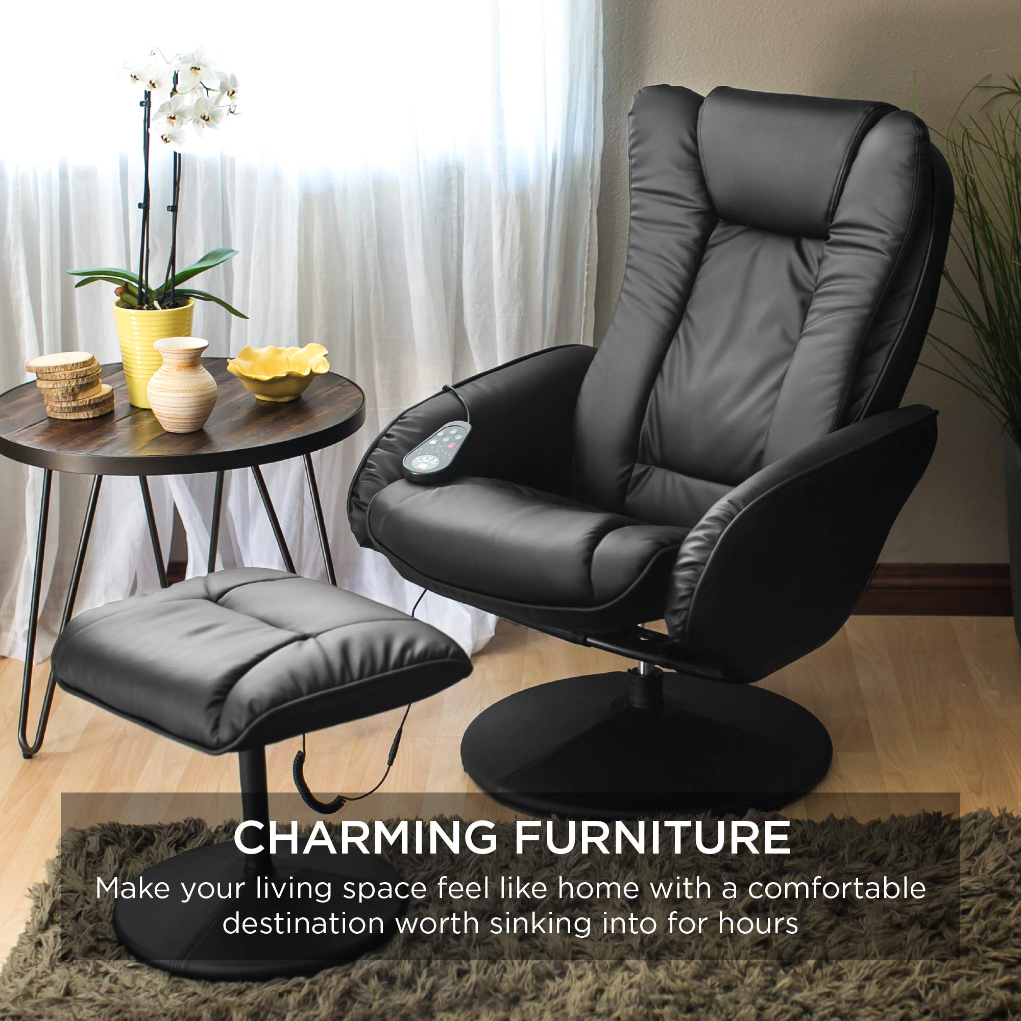 Best Choice Products Faux Leather Electric Massage Recliner w/Stool Footrest Ottoman, Remote Control, 5 Heat & Massage Modes, Side Pockets - Black