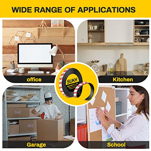Magnetic Tape Strips with Adhesive Backing - Magnetic Strip SUKH Magnet Band Strong Adhesive Cuttable Magnetic Sheets Magnets Perfect for DIY, Art Projects,Whiteboards,Fridge Organization Classroom