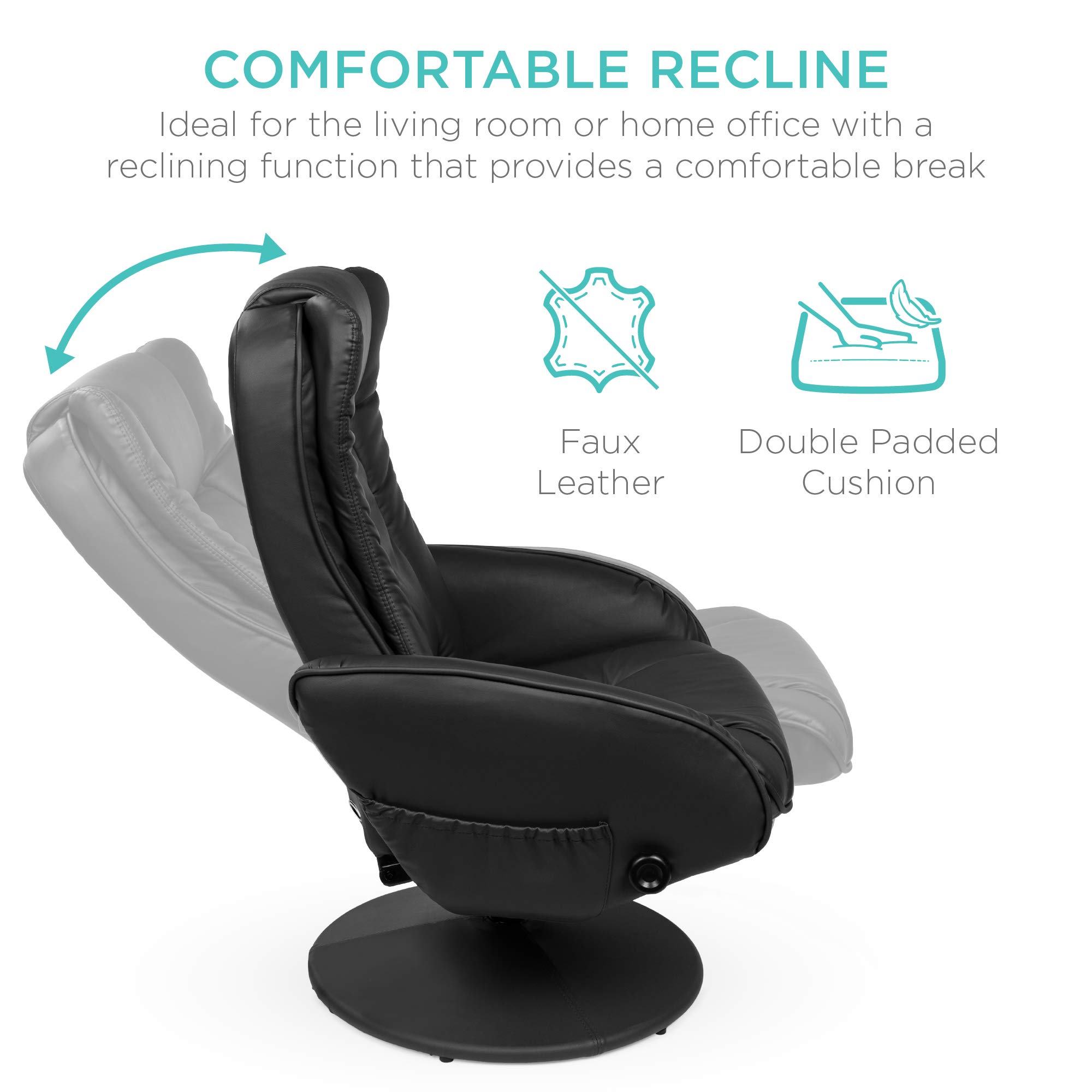 Best Choice Products Faux Leather Electric Massage Recliner w/Stool Footrest Ottoman, Remote Control, 5 Heat & Massage Modes, Side Pockets - Black