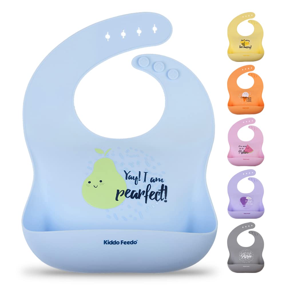 Kiddo Feedo Silicone Baby Bib, Unisex Designs for Boys and Girls, Waterproof and Easy to Clean, Blue