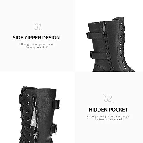 DREAM PAIRS Women's Terran Snow Black Faux Fur Lined Mid Calf Riding Combat Boots Size 10 M US