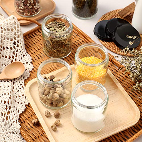 12 Pack, 8 OZ Thick Glass Jars with Lids, Clear Round Candle Jars with 12 Metal Lids & 12 Plastic Lids - Empty Food Storage Containers, Canning Jar For Spice, Powder, Liquid, Sample - Dishwasher Safe