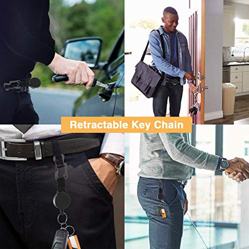 DELSWIN Retractable Key Chain Key-Rings - Heavy Duty Key Holder Belt Clip with Multitool Carabiner, Keychain Lanyard Badge Reels (Pack of 3)