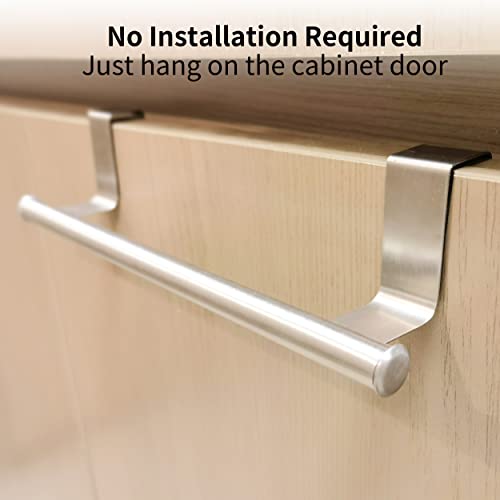 Qflushor Over The Door Towel Rack, Kitchen Over Door Towel Holder, Over Cabinet Towel Bar, Stainless Steel Over Door Hanger, Brushed, 2 Pack