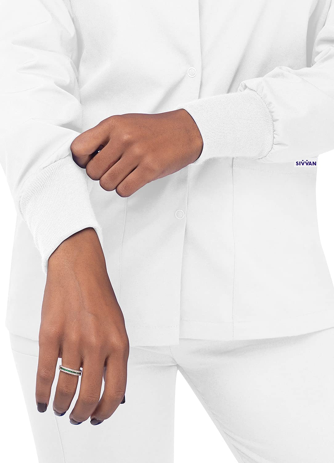 Sivvan Scrubs for Women - Front Snap Warm - Up Jacket - S8306 - White - XL
