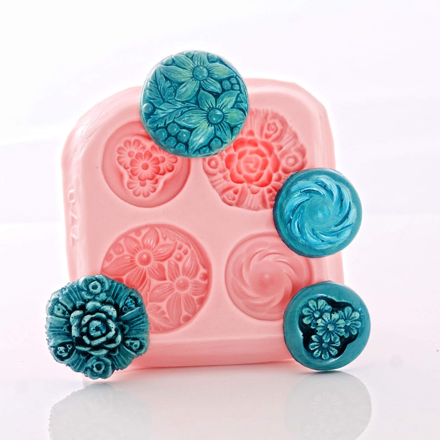 Flower Vintage Style Button Silicone Mold Fondant Chocolate Mint Resin Polymer Clay Jewelry Craft Mold