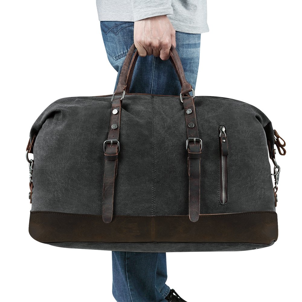 BLUBOON Canvas Overnight Bag Travel Duffel for Men and Women Weekender Tote (Dark Grey)
