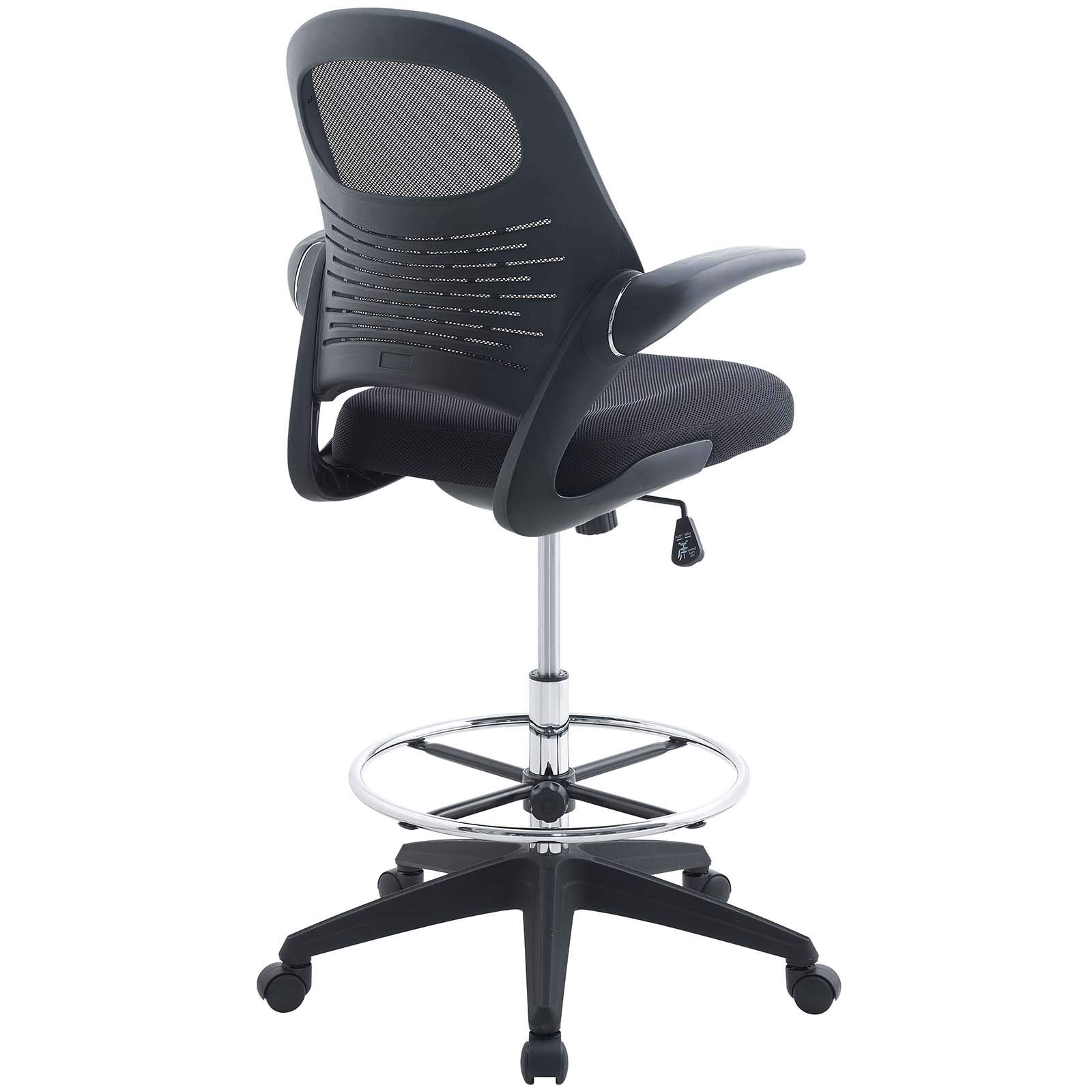 Modway Advance Drafting Stool - Reception Desk Chair - Drafting Table Chair - Flip-Up Arms in Black