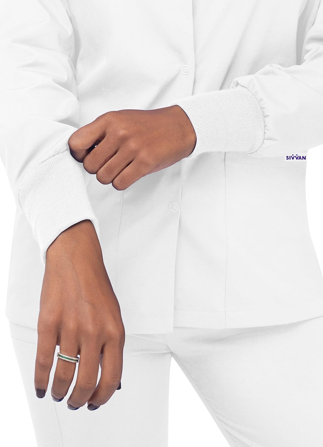 Sivvan Scrubs for Women - Front Snap Warm - Up Jacket - S8306 - White - XL