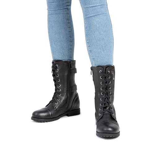 DREAM PAIRS Women's Terran Snow Black Faux Fur Lined Mid Calf Riding Combat Boots Size 10 M US