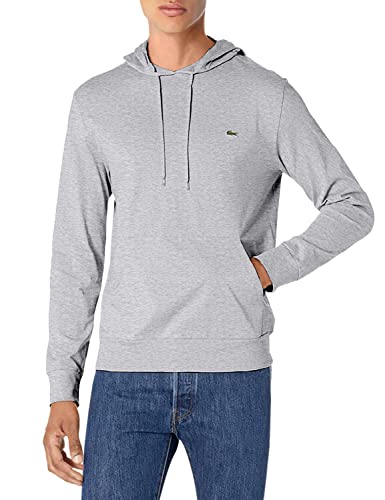 Lacoste Men's Long Sleeve Hooded Jersey Cotton T-Shirt Hoodie, Silver Heathered, XXXL