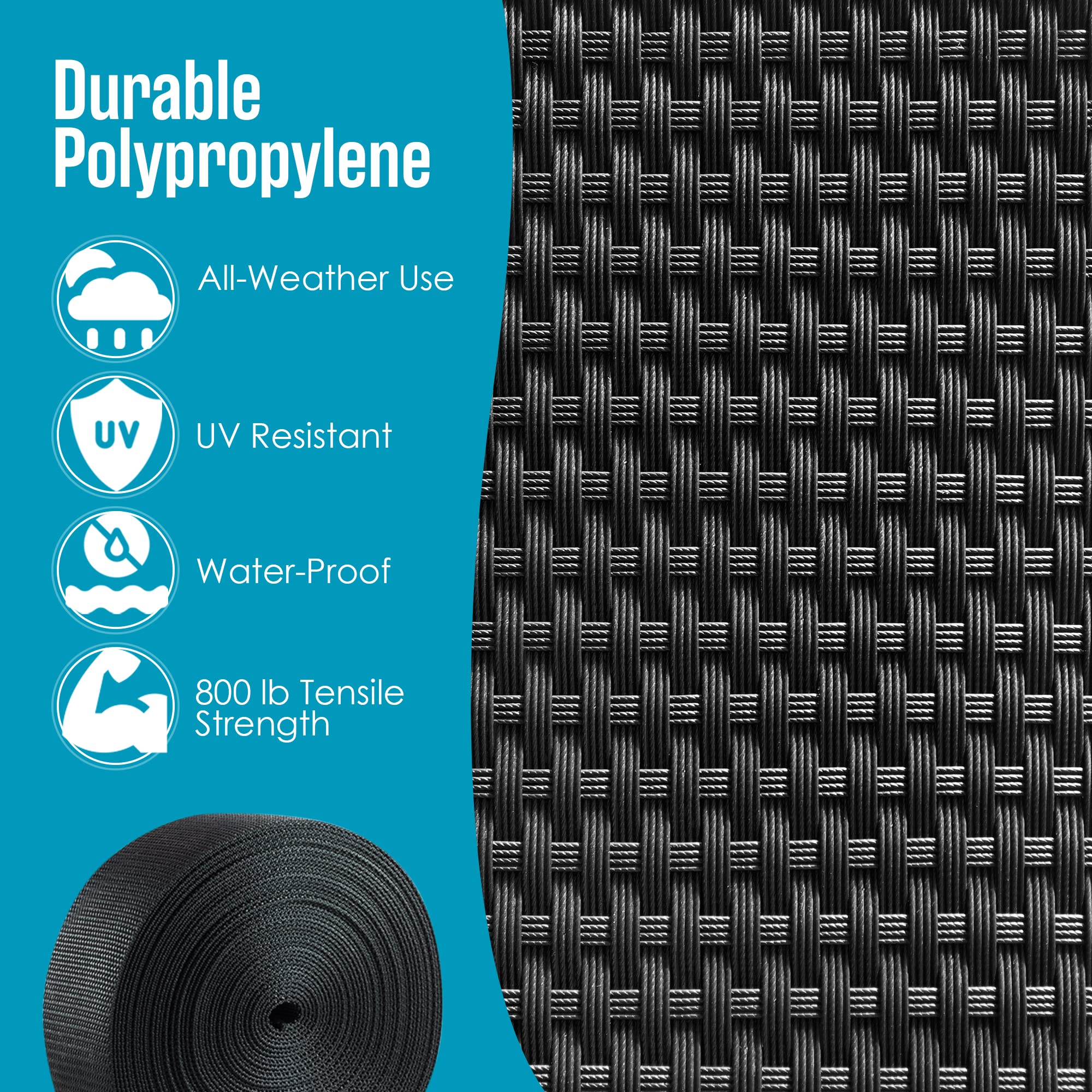Lawn Chair Webbing, Webbing 2 Inch, Nylon Straps 2 Inch Wide, Strapping for Upholstery, Seat Belt, Seatbelt, Bags, Climbing, Firefighter, Tubular, Polypropylene, Black, 25 Yards