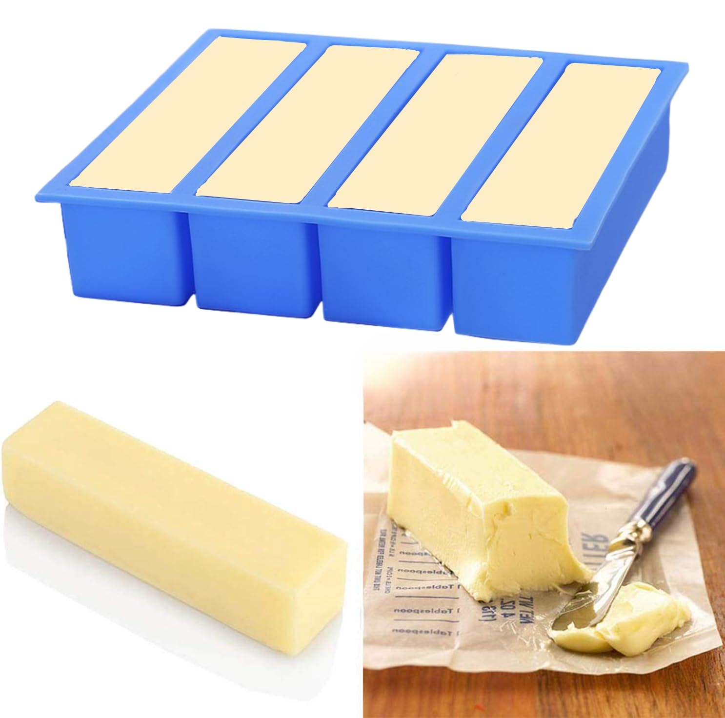 Large Ice Cube Molds, Silicone Ice Cube Trays with Easy Release Ice Cubes for Whiskey, Butter Mold, Set of 2 Blue