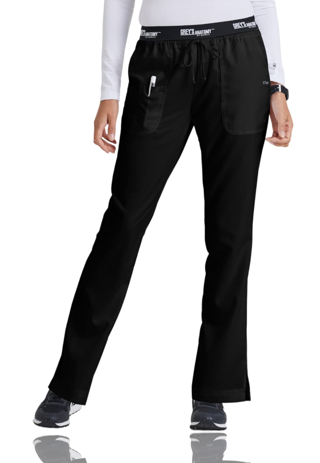 Grey's Anatomy 4275 3 Pkt Logo Waist Pant with Drawstring (Black, XX-Small)