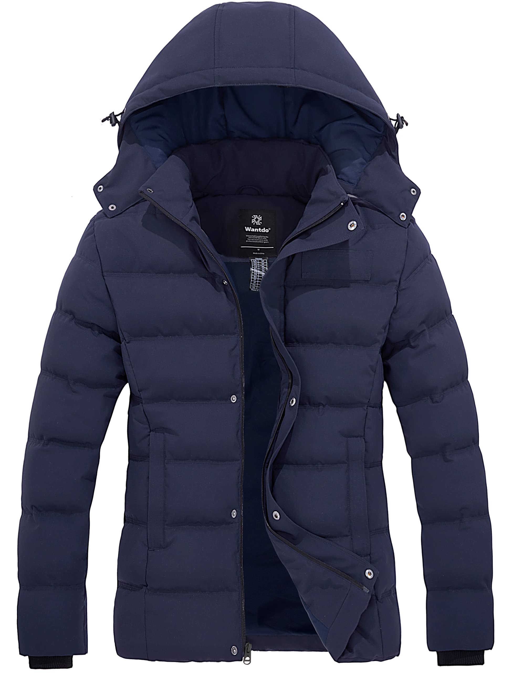 wantdo Women's Windproof Puffer Jackets Hooded Winter Coat Parka Jackets Navy XL