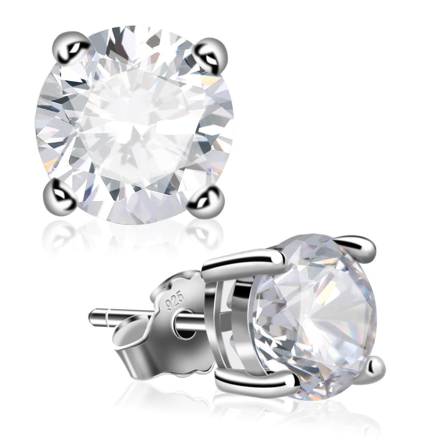 UHIBROS 6 Pairs Stainless Steel Stud Earrings Set For Mens Womens Hypoallergenic Cubic/Square Zircon Earrings 18K White Gold 316L CZ Earring