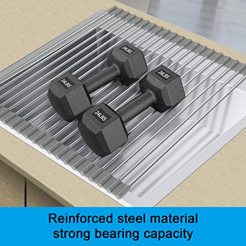 Oliomp Roll Up Dish Drying Rack, 17.5" x 15.7" Over The Sink Stainless Steel Roll-Up Dish Drying Rack Foldable Rolling Dish Drainer Suitable for Dishes,Fruits Vegetables Integrated Sink Drying Rack.