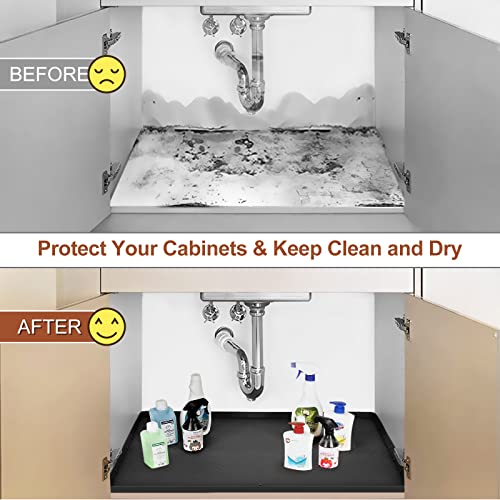 Under Sink Mats for Kitchen Waterproof, 34" x 22" Silicone Under Sink Liner, Under Sink Liner Hold up to 3.3 Gallons Liquid, Sink Protector Tray with Drain Hole for Kitchen Bathroom Cabinet (Black)