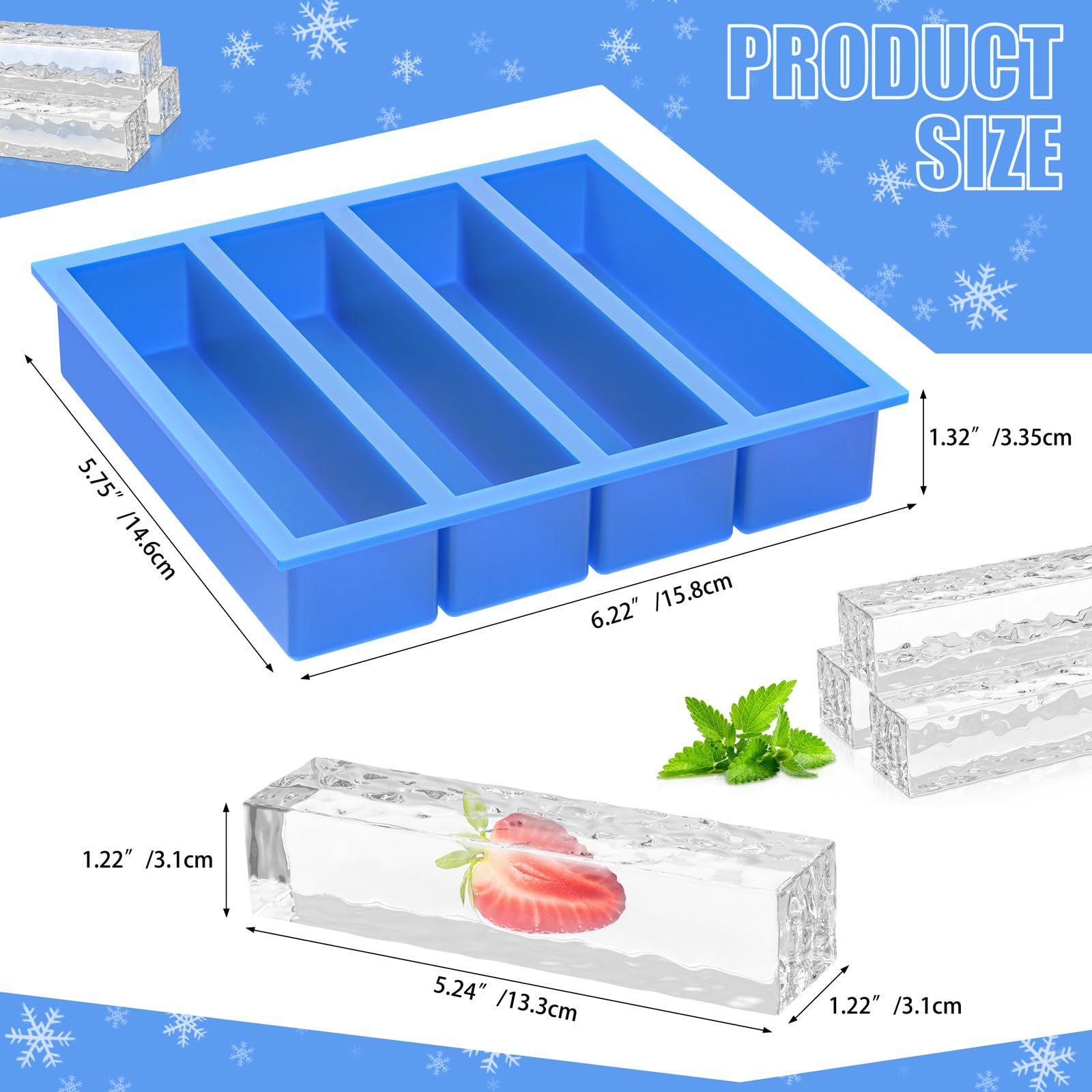 Large Ice Cube Molds, Silicone Ice Cube Trays with Easy Release Ice Cubes for Whiskey, Butter Mold, Set of 2 Blue