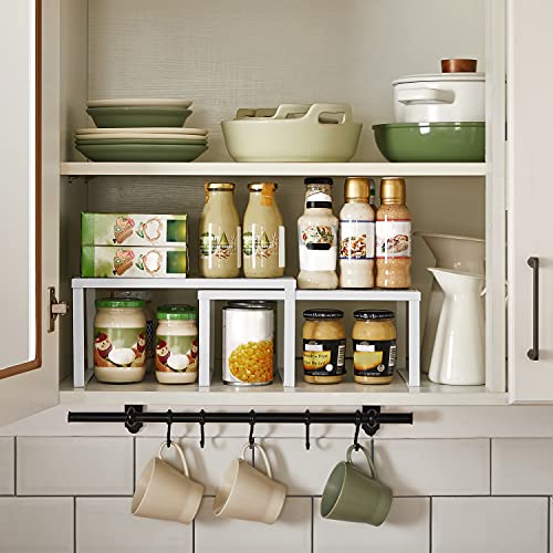 SONGMICS Cabinet Shelf Organizers, Stackable, Expandable, Set of 2 Metal Kitchen Counter Shelves, White UKCS01WT