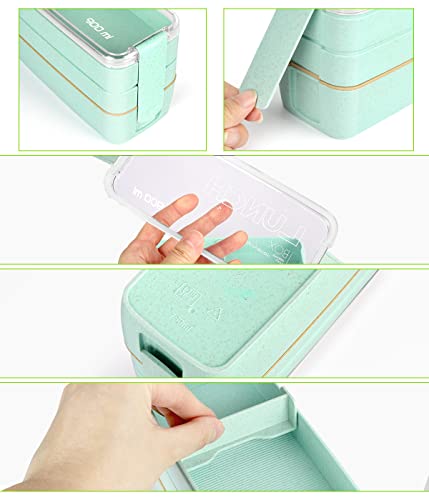 27 PCs Bento Box Lunch Box Kit, Stackable 3-in-1 Compartment Japanese Lunch Box Set w/ Soup Cup Sauce Can, Spoon Fork, Cake Cups, Fruit Picks, Snack Bags, Leakproof Lunch Container for kids and Adults