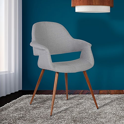 Armen Living Phoebe Mid-Century Modern Fabric Upholstered Dining Chair for Kitchen Table Office Desk Vanity, 24D x 25W x 33H Inch, Gray