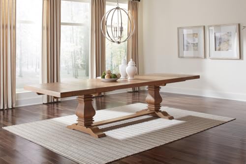 Coaster Home Furnishings Florence Traditional Farmhouse Rectuangular 126-inch Double Pedestal Planked Wood Top Extension Leaf Dining Table Rustic Smoke 180201