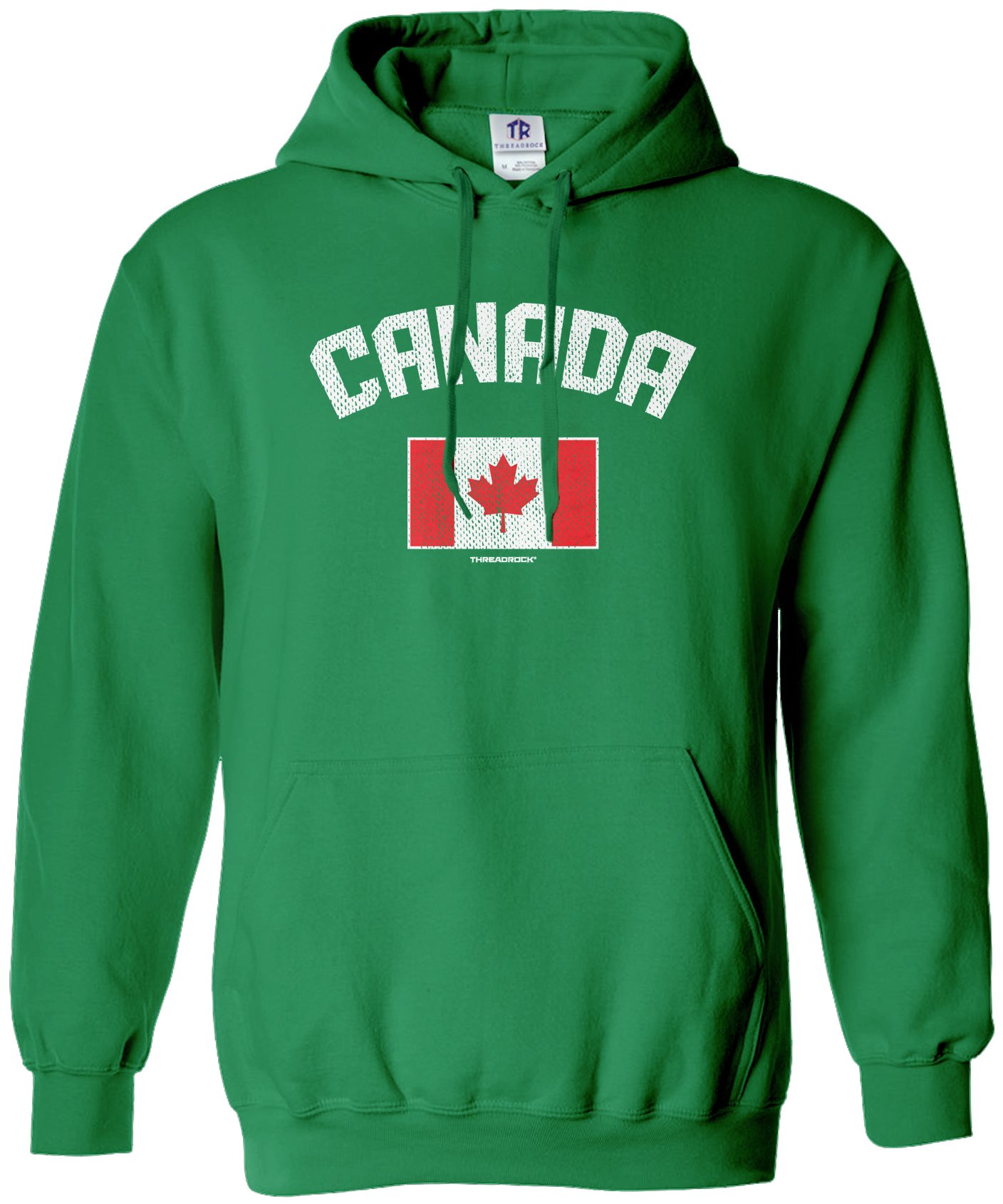 Threadrock Men's Canada Canadian Flag Hoodie Sweatshirt L Kelly Green