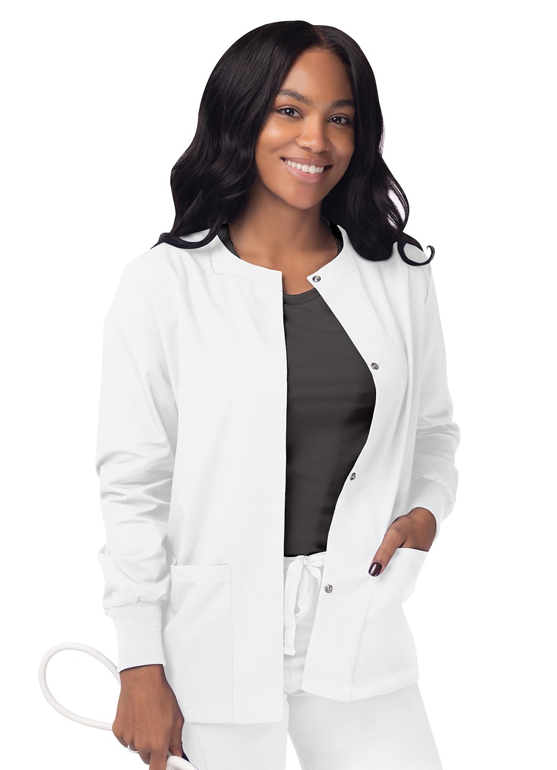 Sivvan Scrubs for Women - Front Snap Warm - Up Jacket - S8306 - White - XL