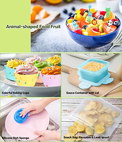 27 PCs Bento Box Lunch Box Kit, Stackable 3-in-1 Compartment Japanese Lunch Box Set w/ Soup Cup Sauce Can, Spoon Fork, Cake Cups, Fruit Picks, Snack Bags, Leakproof Lunch Container for kids and Adults