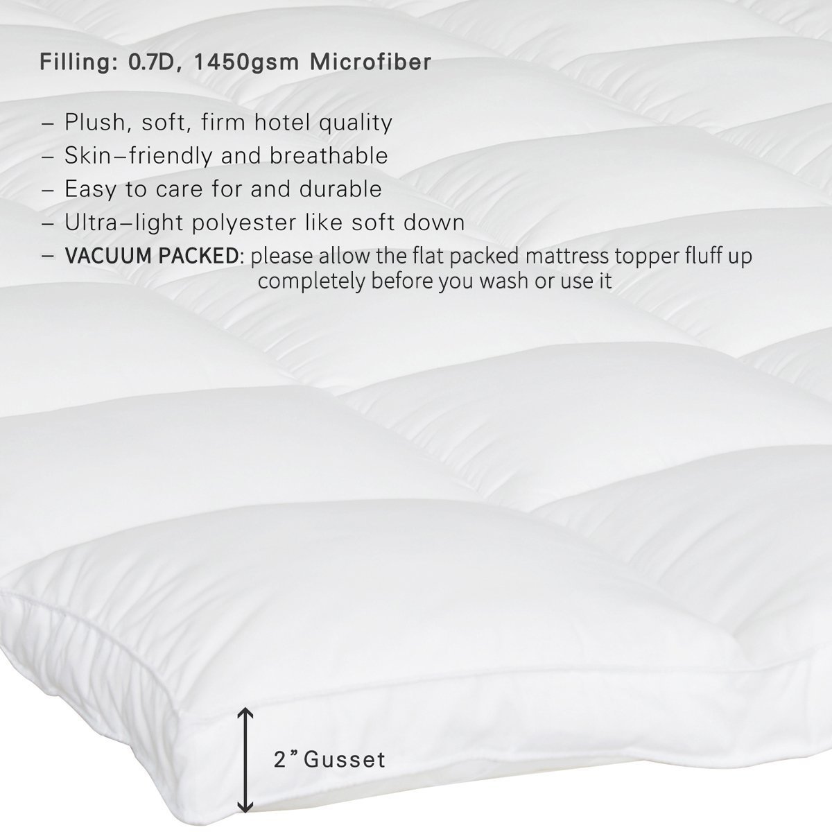 SUFUEE Mattress Topper Full Size 2 inch Thick Down Alternative Quilted Mattress Cover Soft and Warm Mattress Pad for All Seasons White