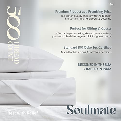 Mayfair Linen 100% Cotton Bed Sheets Queen Sheet Set - 500 Thread Count Sheets Queen Size 4 PC Set (Silver), Soft, Cooling, Hotel-Quality 16" Deep Pocket Sateen Cotton Bedsheet for Hot Sleepers