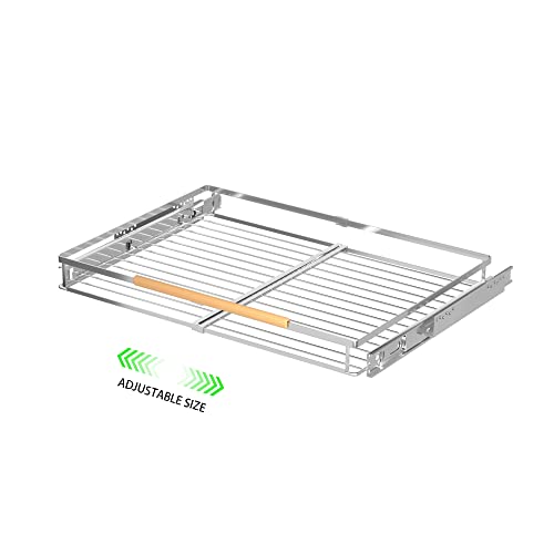 SOFRON Pull Out Drawer Cabinet Organizers, Expandable Heavy Duty Slide Out Storage Shelf for Home Kitchen Pantry Cupboard Pots Pans, Adjustable Width from 16.3" to 26.3", Stainless Steel 1 Pack