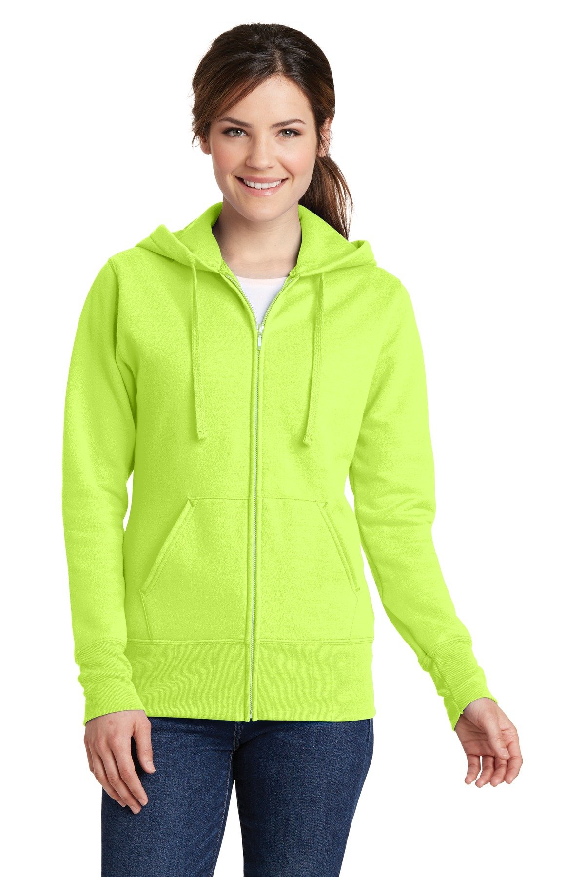 Port & Company Women's Classic Full-Zip Hooded Sweatshirt LPC78ZH, Neon Yellow, X-Large