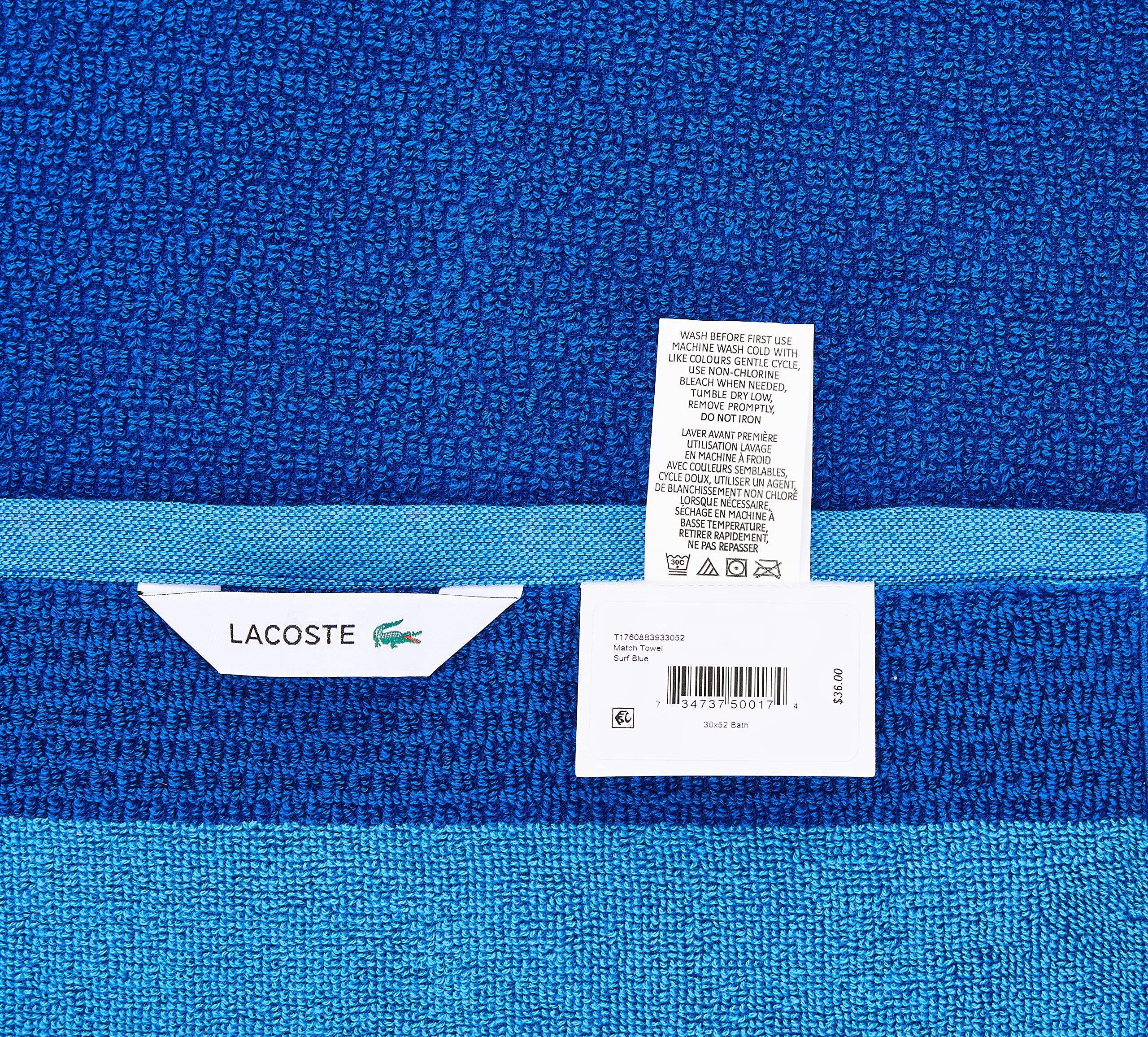 Lacoste Match Bath Towel, Cotton, Striped