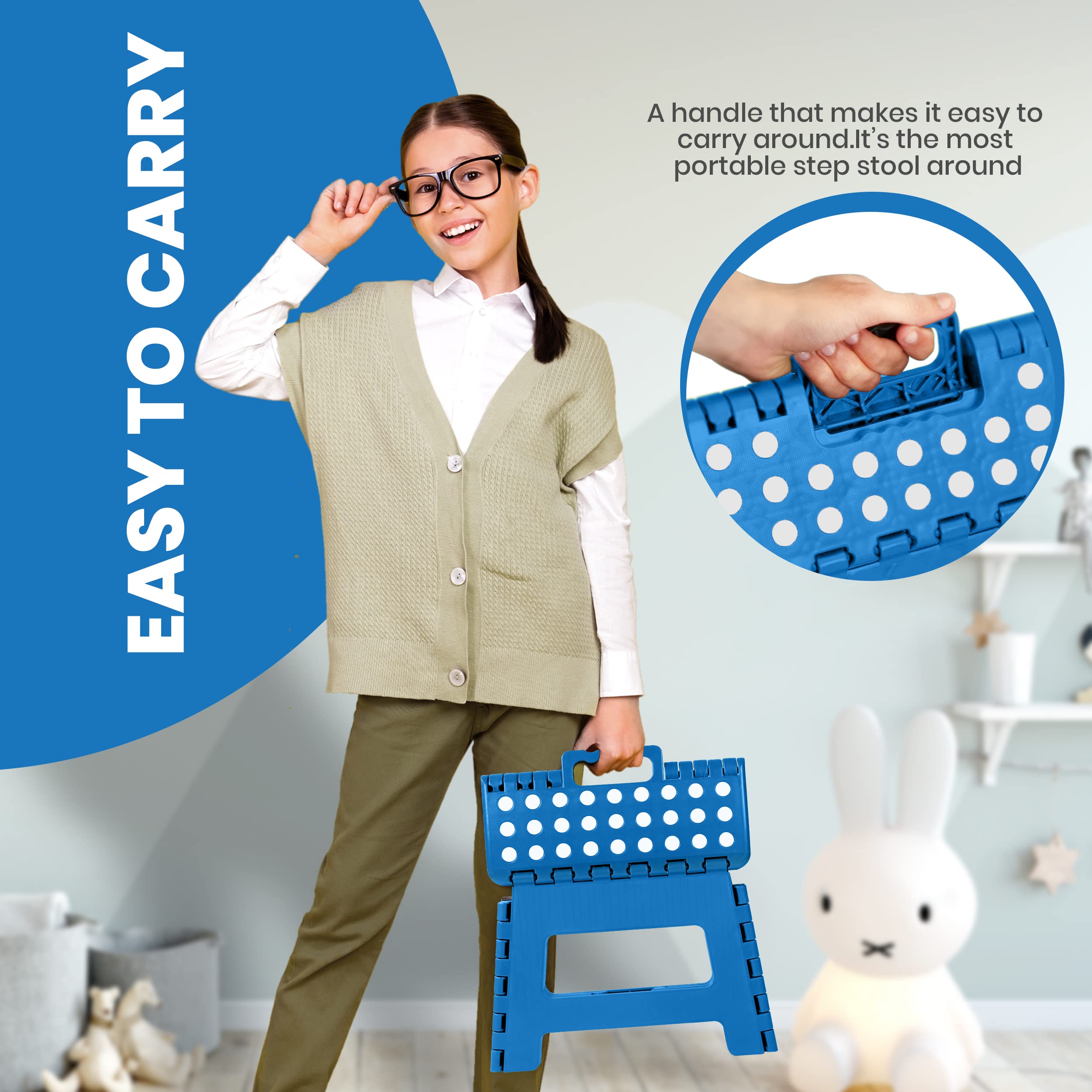 Utopia Home Folding Step Stool - (Pack of 1) Foot Stool with 9 Inch Height - Holds Up to 300 lbs - Lightweight Plastic Foldable Step Stool for Kitchen, Bathroom & Living Room (Blue)