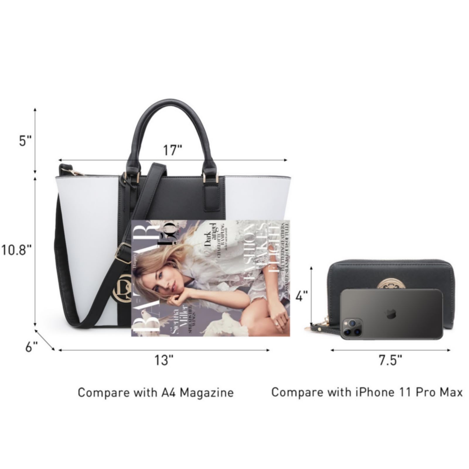 Dasein Satchel Purse Handbag for Women Large Shoulder Work Tote Bag With Matching Wallet