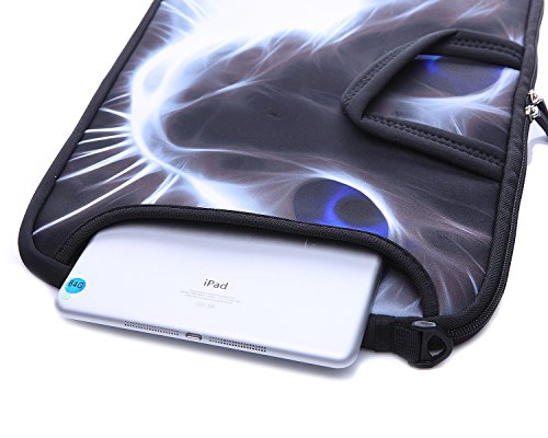 14 Inch Neoprene Laptop Sleeve Case Bag with shoulder strap For 14" Notebook/MacBook/Ultrabook/Chromebook (Grey cat with blue eyes)