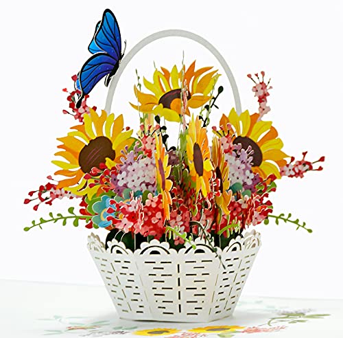 CUTPOPUP Birthday Card Pop Up, Mother's Day, 3D Greeting, Thank You Card (Sunflowers Basket)