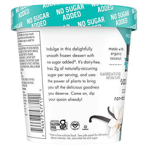 So Delicious Dairy Free Coconut Milk Frozen Dessert, Vanilla Bean, No Sugar Added, Vegan, Non-GMO Project Verified, 1 Pint